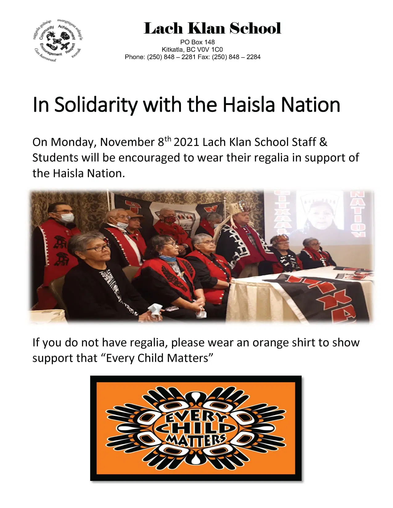 Lach Klan School in Kitkatla to Show Solidarity with Haisla | CFNR Network