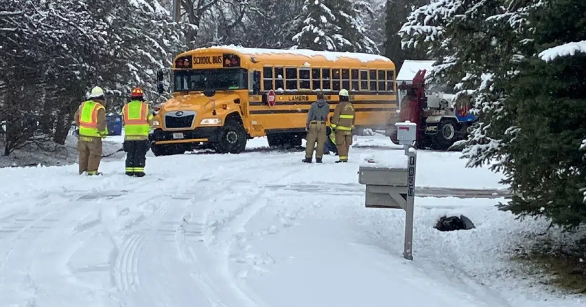 No one hurt after De Pere school bus slides off road | Razor 94.7 104.7 ...