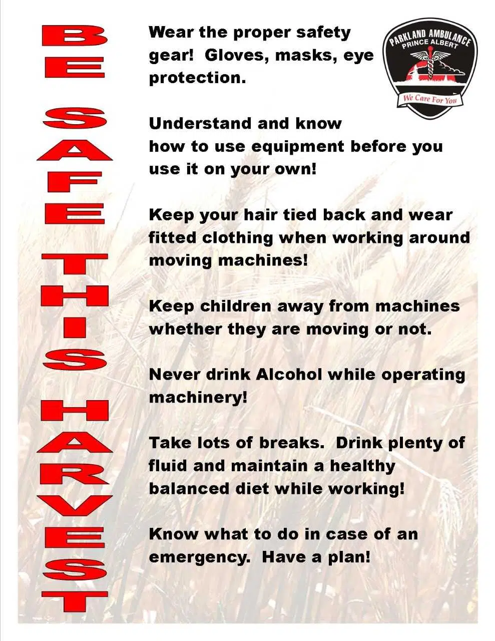 Parkland Ambulance Safety Tips for Harvest | paNOW