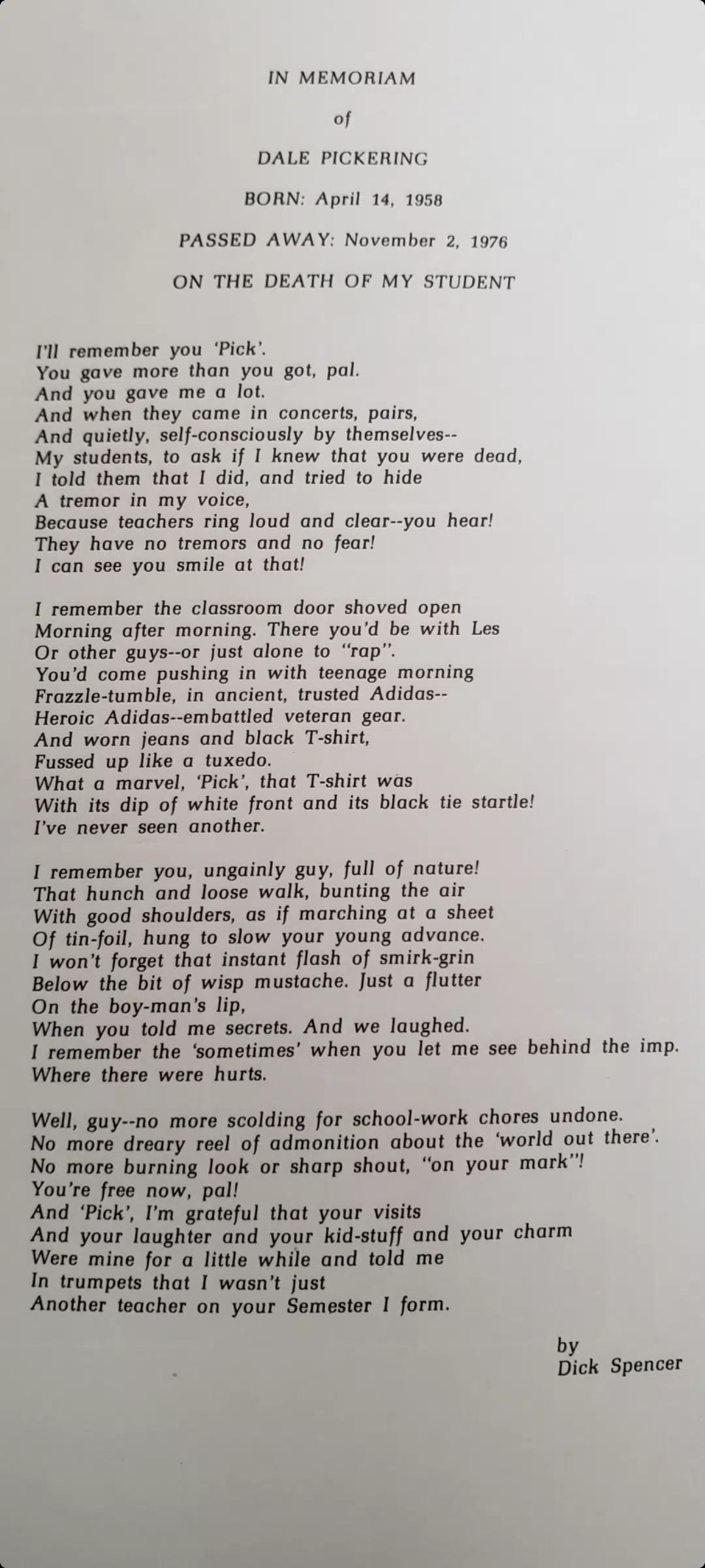 In memory of Dale Pickering | paNOW