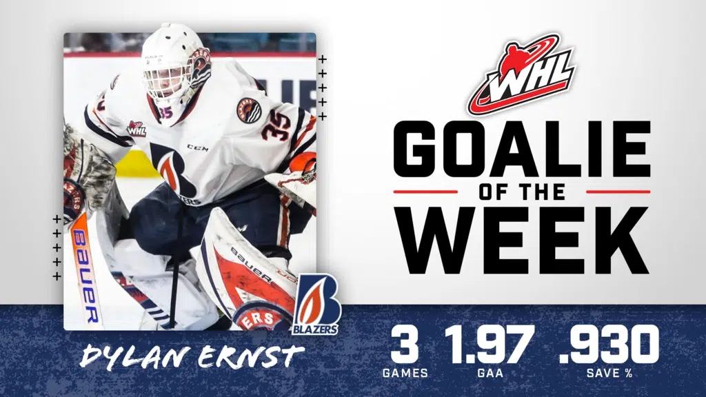 Dylan Ernst named WHL Goalie of the Week | Radio NL - Kamloops News