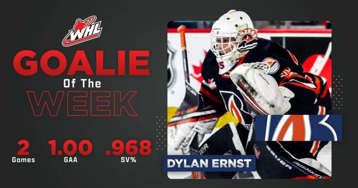 Dylan Ernst named WHL goalie of the week | Radio NL - Kamloops News