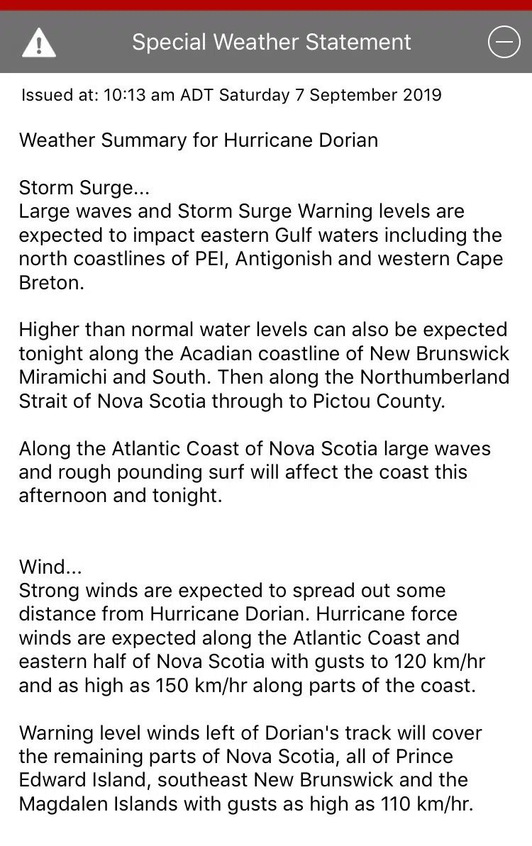 Special Hurricane Dorian Weather Statement | 91.9 The Bend