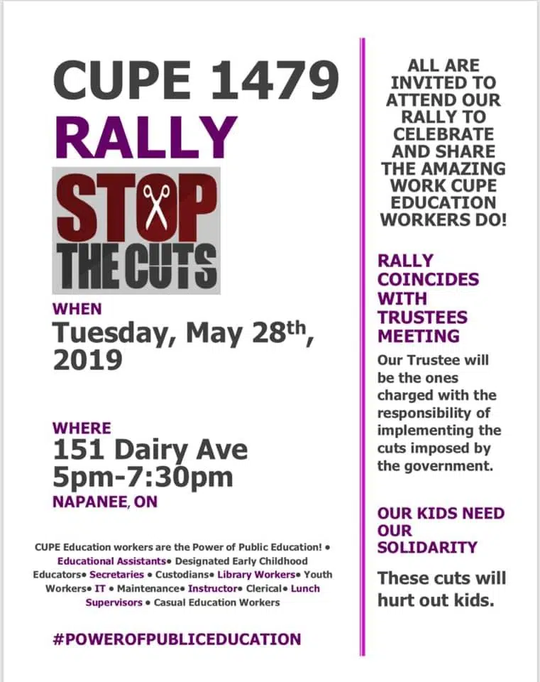 CUPE rally against education cuts | Quinte News