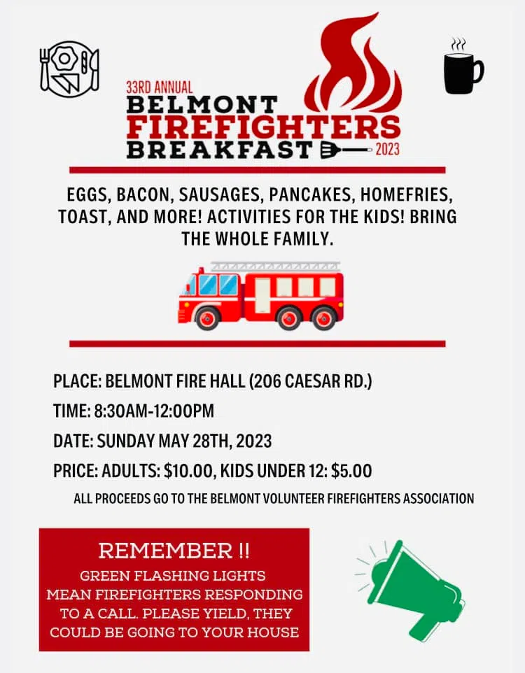 33rd Annual Belmont Firefighters Breakfast goes Sunday | 94.1 St ...
