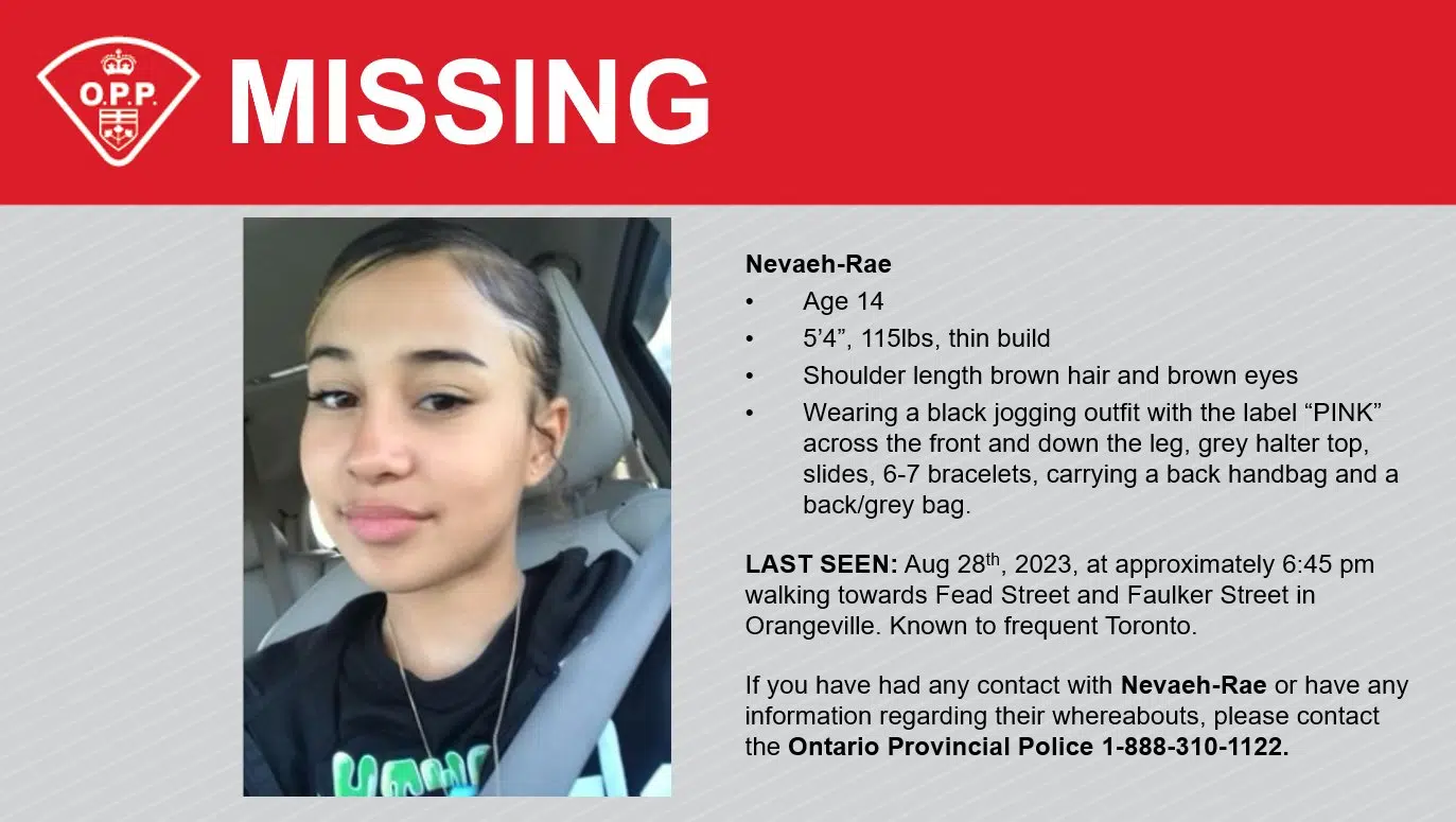 Dufferin OPP searching for missing female | FM92 South Simcoe Today