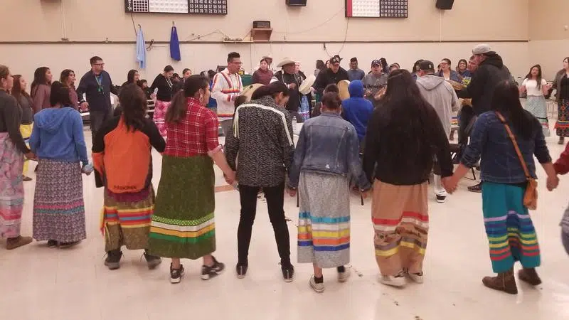Thunderchld F.N. says farewell to Toronto visitors with a round dance ...