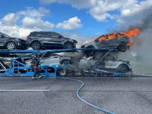 Car hauler carrying four cars catches fire on I-65 | KORN Country 100.3 ...
