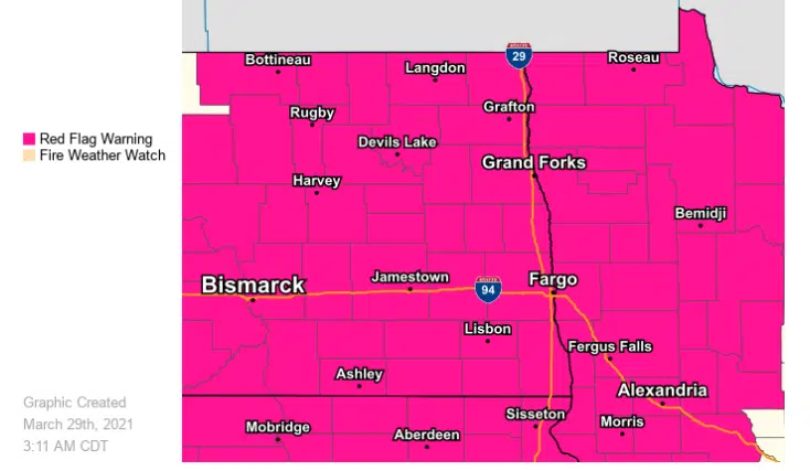 Critical fire weather conditions across all of Eastern North Dakota and ...