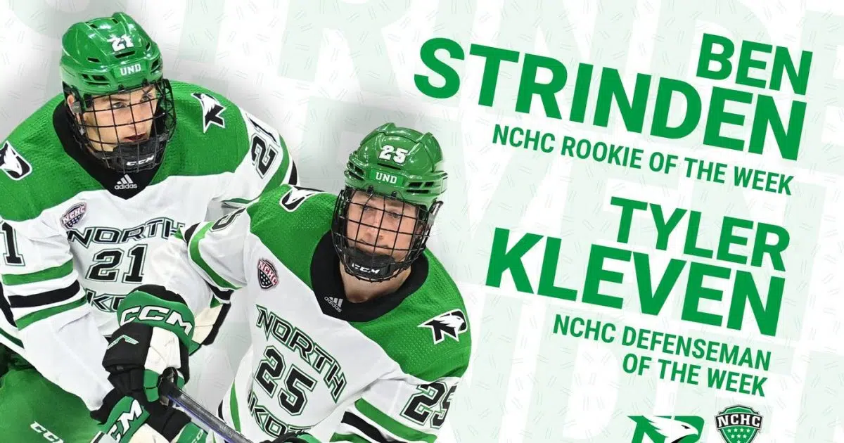 Tyler Kleven, Ben Strinden earn NCHC honors after sweep | The Mighty ...