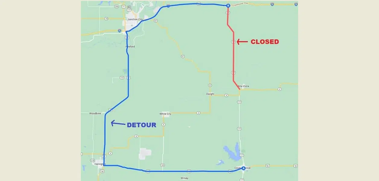 Lengthy official detour remains in place for K-177 drivers north of ...