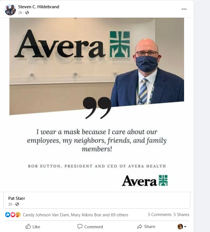 Avera Health President and CEO endorses masks on social media | Sports ...