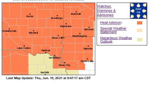Most of KELO Radio listening area under a Heat Advisory; Thunderstorms ...