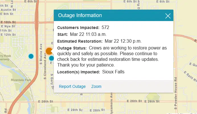 Electrical outage on East 15th Street in Sioux Falls | KELO-AM