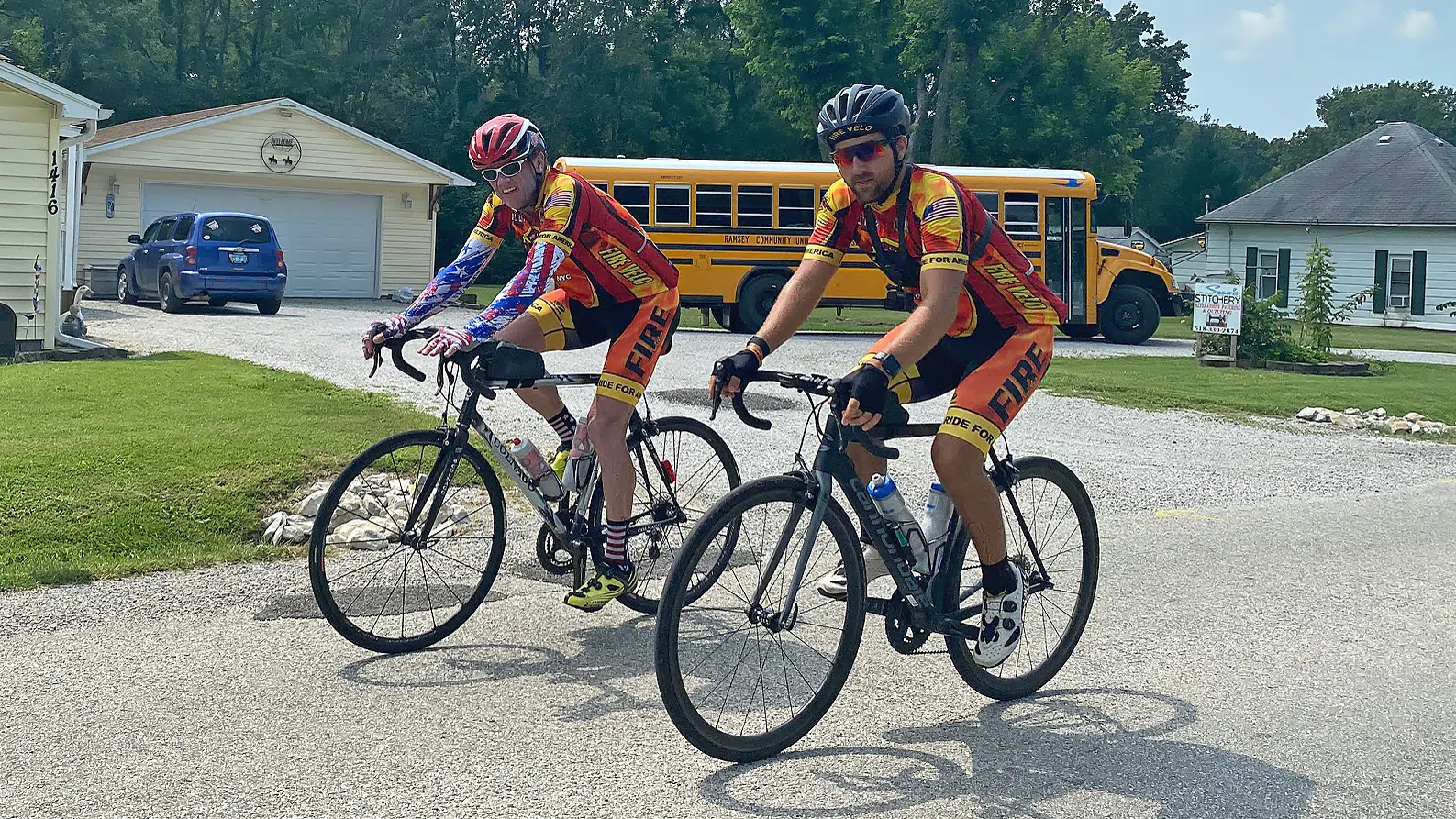 Firefighters Bike Through Area on Way to Ground Zero in New York ...