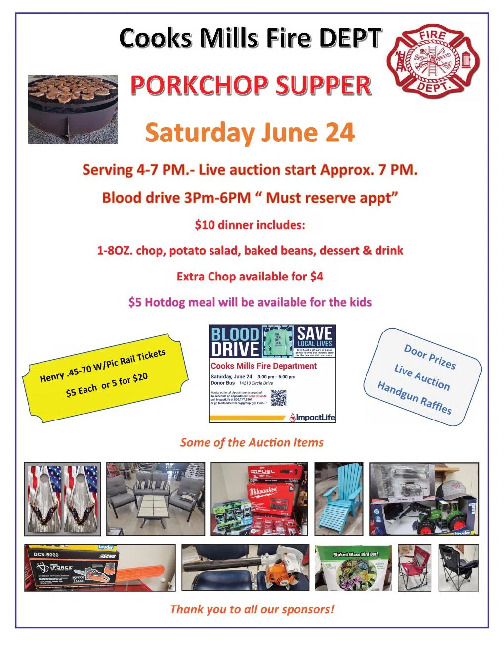 Cooks Mills Fire Department Annual Pork Chop Supper | MyRadioLink.com