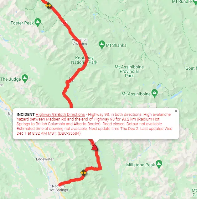 Highway 93 closed near Radium Hot Springs due to avalanche risk | 102.9 ...