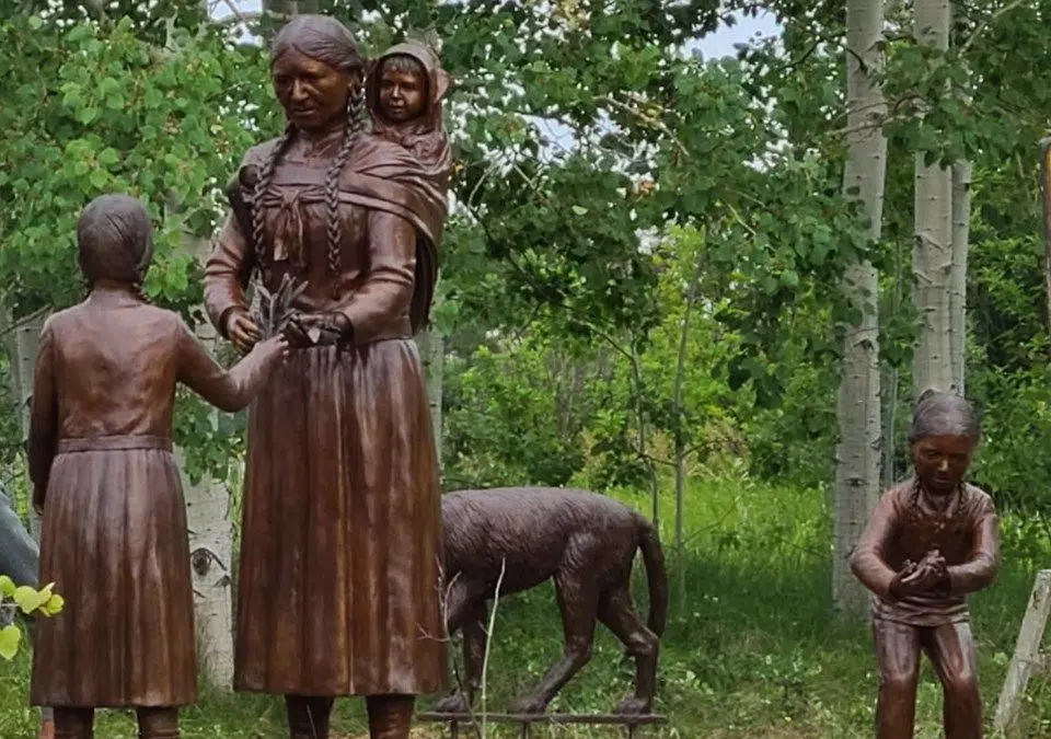 Sculpture depicting Stoney grandmother on display at Nose Hill Park in ...