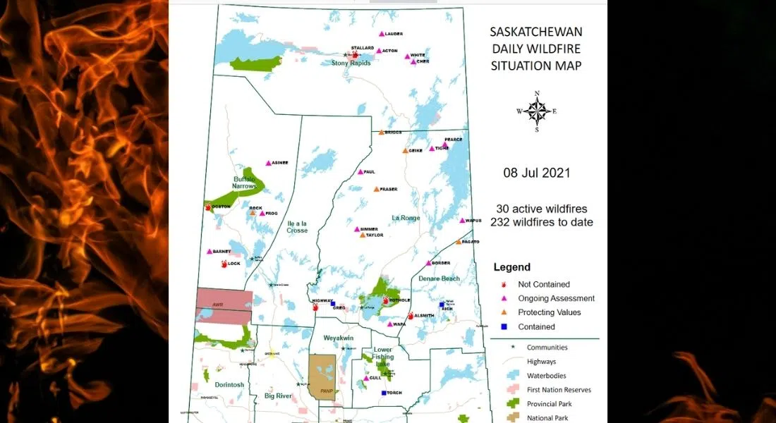 Saskatchewan-wide fire ban still in effect; three wildfires encroaching ...