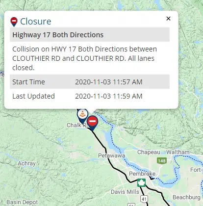 Highway 17 closed in both directions outside of Chalk River | 104.9 ...