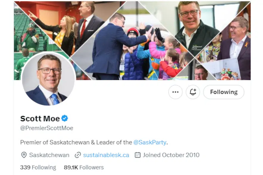 Premier Scott Moe keeps blue check mark on Twitter | 980 CJME