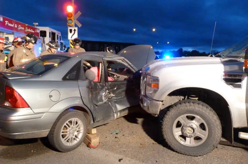 Crews pull woman from car after Circle Drive off-ramp crash | 650 CKOM