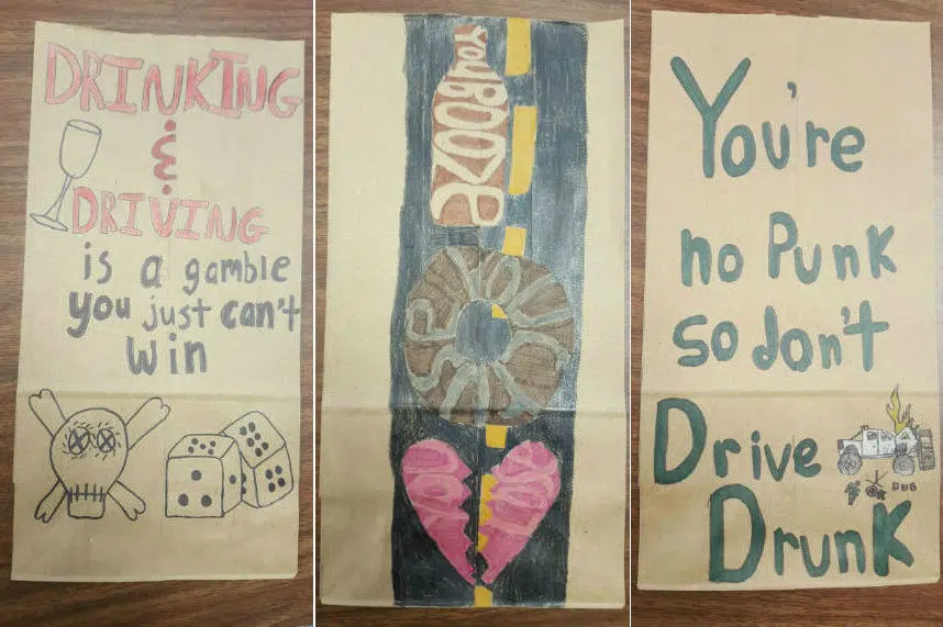 Kids draw anti-drunk driving messages on liquor store bags | 650 CKOM