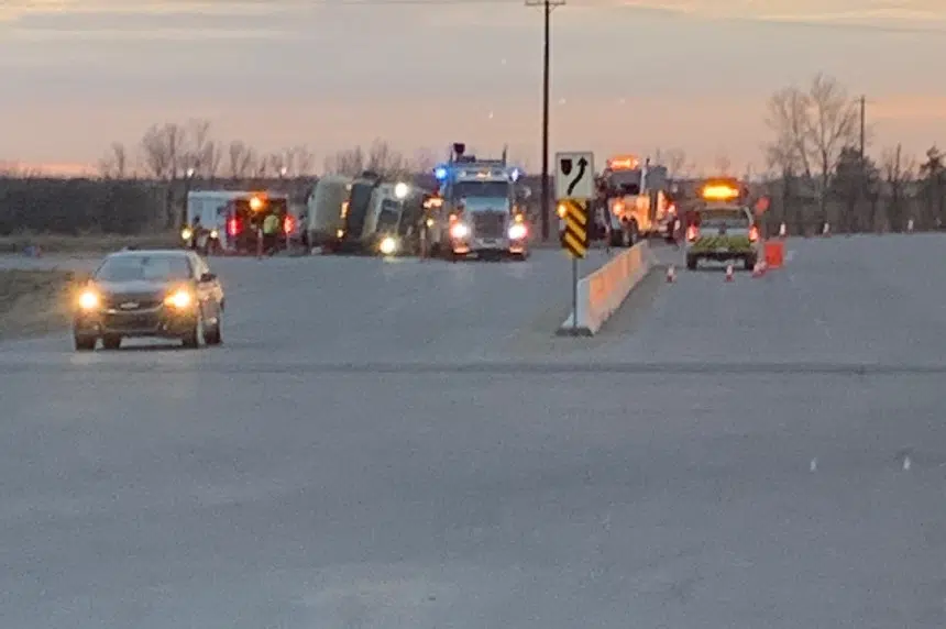 Semi truck tips over in Saskatoon near Highway 16 | 650 CKOM